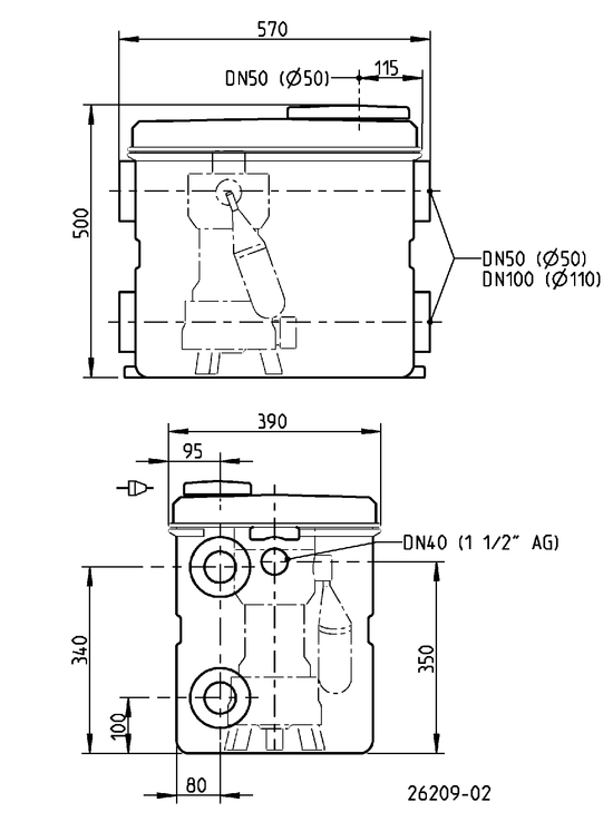 hauptmaße hebefix 100 / 100 h mm