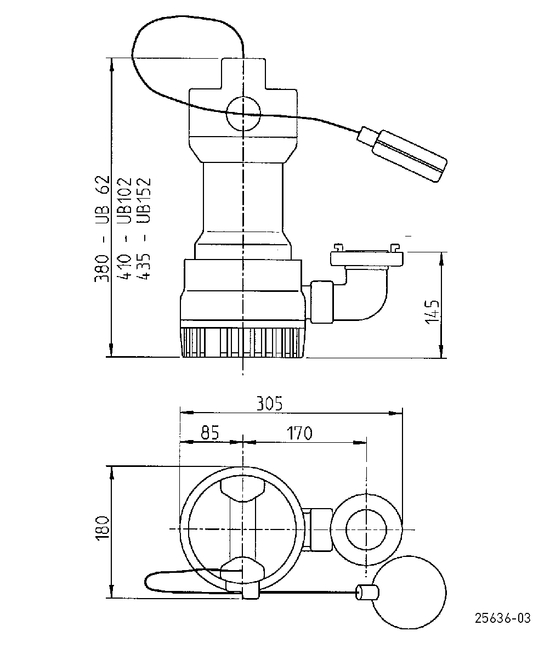 hauptmaße ub 62 bis ub 152 mm
